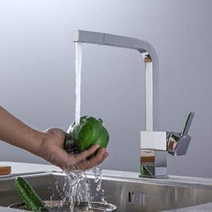 jiuzhuo modern single handle square kitchen sink faucet with pull down sprayer in chrome