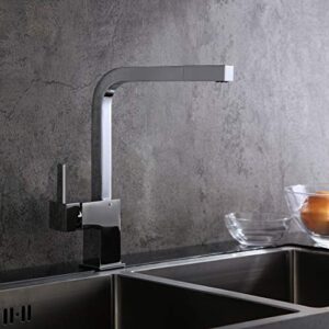 JiuZhuo Modern Single Handle Square Kitchen Sink Faucet with Pull Down Sprayer in Chrome