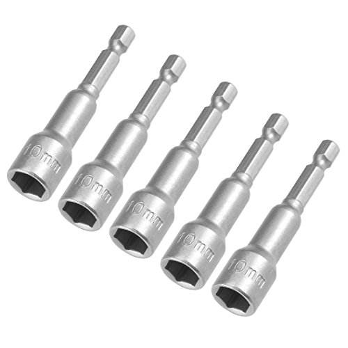 uxcell 5 Pcs 1/4" Quick-Change Hex Shank 10mm Magnetic Nut Setter Driver Drill Bit, 65mm Length, Metric