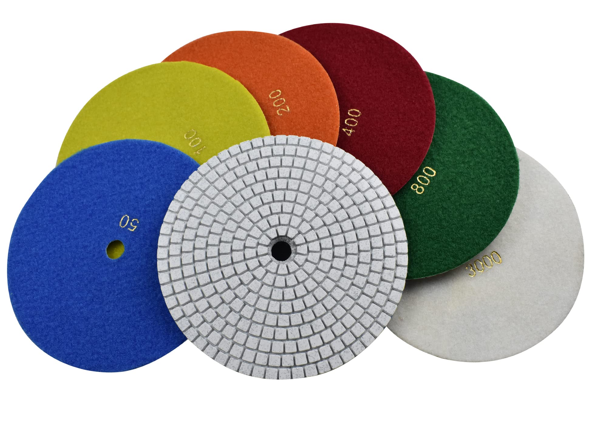 Konfor 7 Step 7" Wet Diamond Polishing Pads Abrasive Set, Great For Granite Travertine Marble Stone