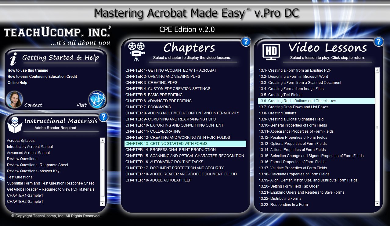 TEACHUCOMP Video Training Tutorial for Adobe Acrobat Pro DC DVD-ROM Course and PDF Manual