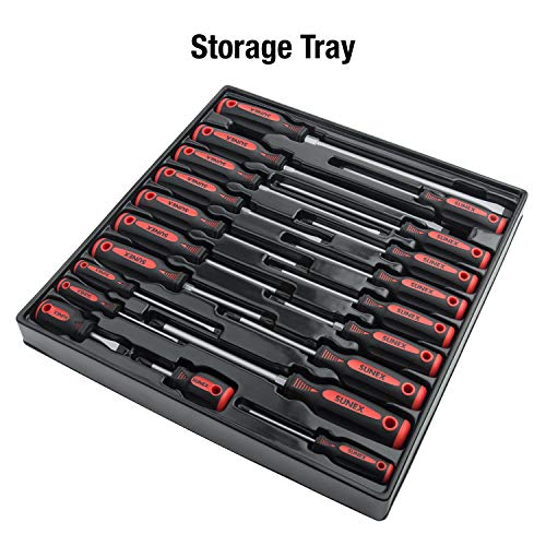 Sunex 1120SS, Combination Screwdriver Set, 20Piece, Cabinet, Slotted, Philips, Torx, Flaking & Abrasion Resistant, Enhanced Durability, Comfortable Handle, Quick Reference, Bolster, Storage Tray