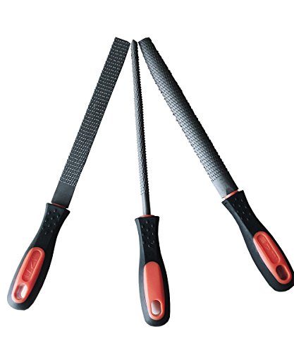 YCAMMIN 8" Wood Rasp File Set with Rubber Grip - Includes Hand Cut Round, Half-Round, and Flat Rasp File Kit - Curved and Flat Tools(3 Pcs) The Color of Packing Bag is Random