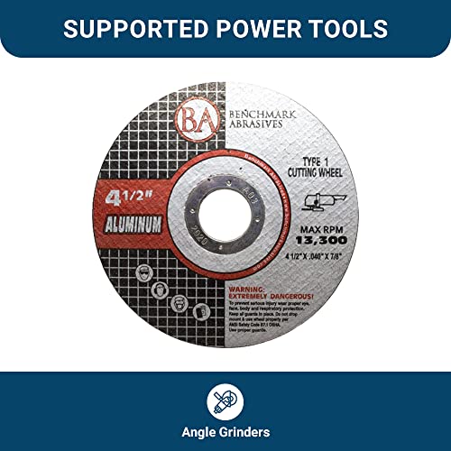 Benchmark Abrasives 4-1/2" Type 1 Aluminum Cutting Wheel 0.040" Thick 7/8"Arbor, Metal Cutting Grinding Wheel, Angle Grinding Cutting Wheel Max. RPM 13300-25 Pack