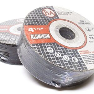 Benchmark Abrasives 4-1/2" Type 1 Aluminum Cutting Wheel 0.040" Thick 7/8"Arbor, Metal Cutting Grinding Wheel, Angle Grinding Cutting Wheel Max. RPM 13300-25 Pack