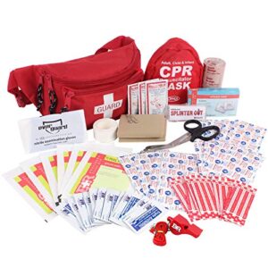 ever ready first aid, fanny pack/hip pack, fully stocked first aid kit with adult & infant cpr combo masks (72 piece set)