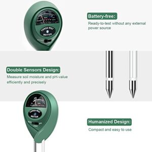 SONKIR Soil pH Meter, MS01 3-in-1 Soil Moisture/Light/pH Tester Gardening Tool Kits for Plant Care, Great for Garden, Lawn, Farm, Indoor & Outdoor Use