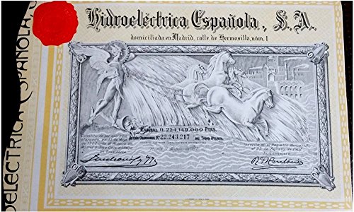 1907 ES SPAIN HYDROELECTIRC BOND w COUPONS (ENGRAVED 1907 ISSUED 1967) SELLS FOR $75 IN SPAIN! BUY NOW for $5! LMITED TIME AMAZON PROMO! 500 PESETAS Choice Uncirculated