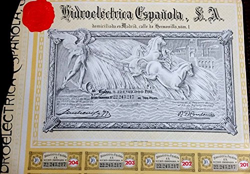 1907 ES SPAIN HYDROELECTIRC BOND w COUPONS (ENGRAVED 1907 ISSUED 1967) SELLS FOR $75 IN SPAIN! BUY NOW for $5! LMITED TIME AMAZON PROMO! 500 PESETAS Choice Uncirculated