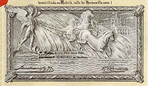 1907 ES SPAIN HYDROELECTIRC BOND w COUPONS (ENGRAVED 1907 ISSUED 1967) SELLS FOR $75 IN SPAIN! BUY NOW for $5! LMITED TIME AMAZON PROMO! 500 PESETAS Choice Uncirculated