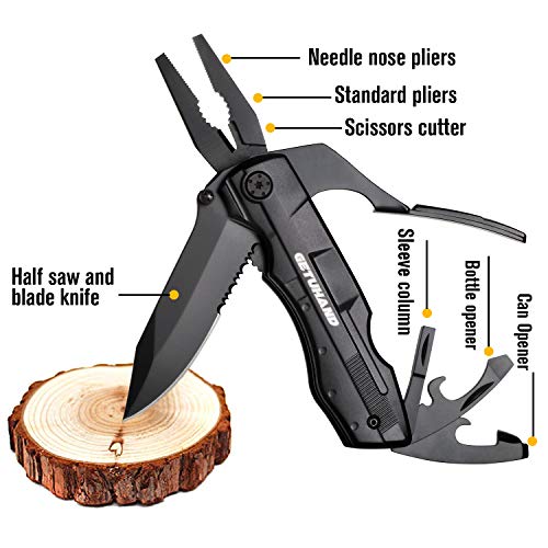 GETUHAND Multitool Pocket Knife 8-in-1 Multipurpose Tool with Folding Knife Pliers,Sheath and Bit Set Kit in Durable Black Oxide Stainless Steel for Hiker, Hunter, Solid Reliable Multipurpose Knife