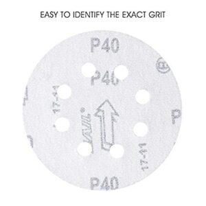 Miady 5-Inch 8-Hole Hook and Loop Sanding Discs 70PCS, 40/80/120/240/320/600/800 Assorted Grits Sandpaper for Aluminum - Pack of 70