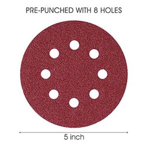 Miady 5-Inch 8-Hole Hook and Loop Sanding Discs 70PCS, 40/80/120/240/320/600/800 Assorted Grits Sandpaper for Aluminum - Pack of 70