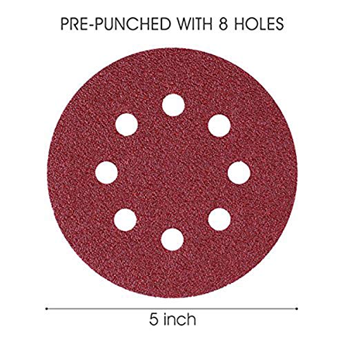 Miady 5-Inch 8-Hole Hook and Loop Sanding Discs 70PCS, 40/80/120/240/320/600/800 Assorted Grits Sandpaper for Aluminum - Pack of 70