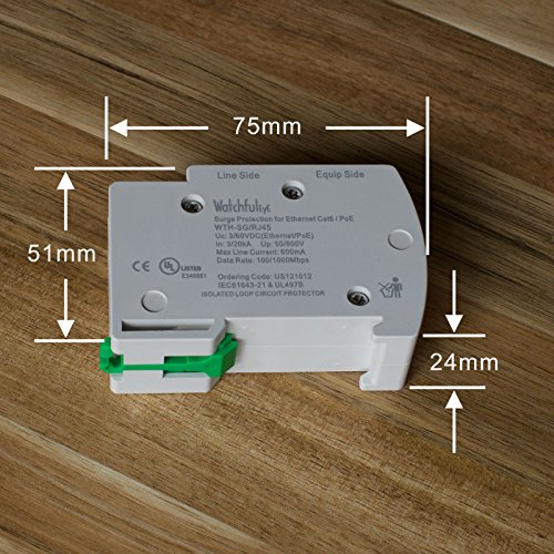 WatchfulEyE WTH-SG/RJ45 DIN-Rail Mounted Gigabit Ethernet PoE Surge Protector Full GDT TVS Surge Protection