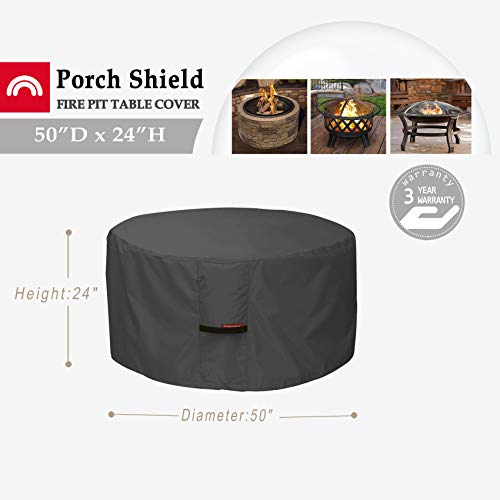 Porch Shield Fire Pit Cover - Waterproof 600D Heavy Duty Round Patio Fire Bowl Cover Black - 50 inch