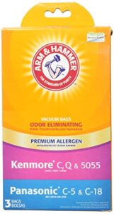 arm & hammer premium vacuum bags, kenmore style c, q, & 5055 - odor and allergen eliminating, 3 bags