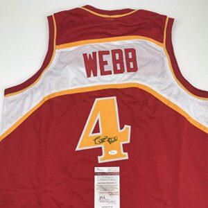 autographed/signed spud webb atlanta red basketball jersey jsa coa