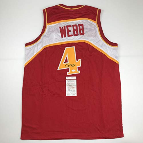 Autographed/Signed Spud Webb Atlanta Red Basketball Jersey JSA COA