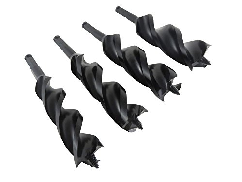 WoodOwl 4 Piece Set Large Bits with Sizes 1-1/8", 1-1/4", 1-3/8" and 1-1/2" x 7-1/2” Long Ultra Smooth Tri Cut Auger Hand Brace Boring Bit PTEE Coated 09715 to 09719