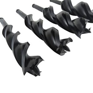 WoodOwl 4 Piece Set Large Bits with Sizes 1-1/8", 1-1/4", 1-3/8" and 1-1/2" x 7-1/2” Long Ultra Smooth Tri Cut Auger Hand Brace Boring Bit PTEE Coated 09715 to 09719