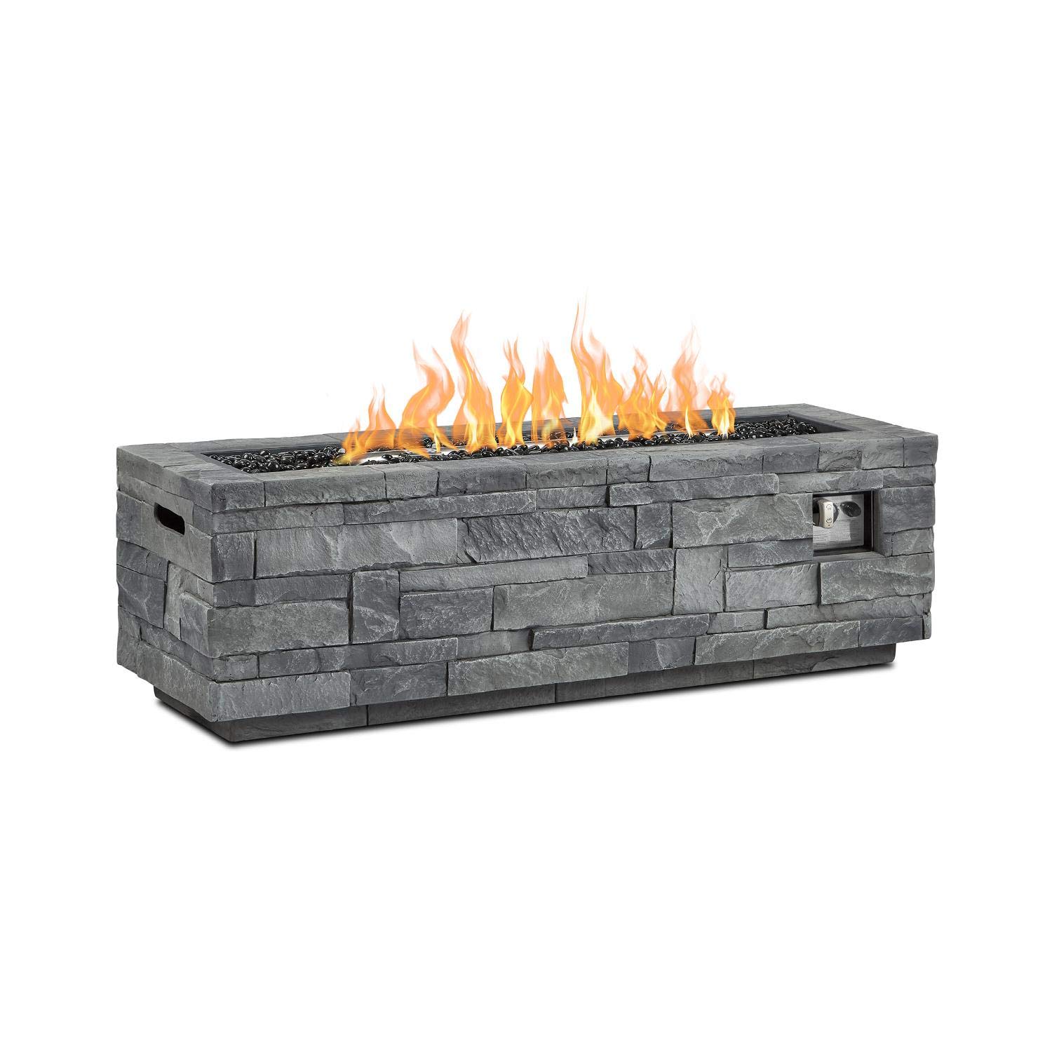 Real Flame CT0003LP-GLS Ledgestone Rectangle Fire Pit, Grey