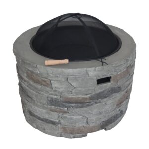 christopher knight home dione outdoor 32" wood burning light-weight concrete round fire pit, grey