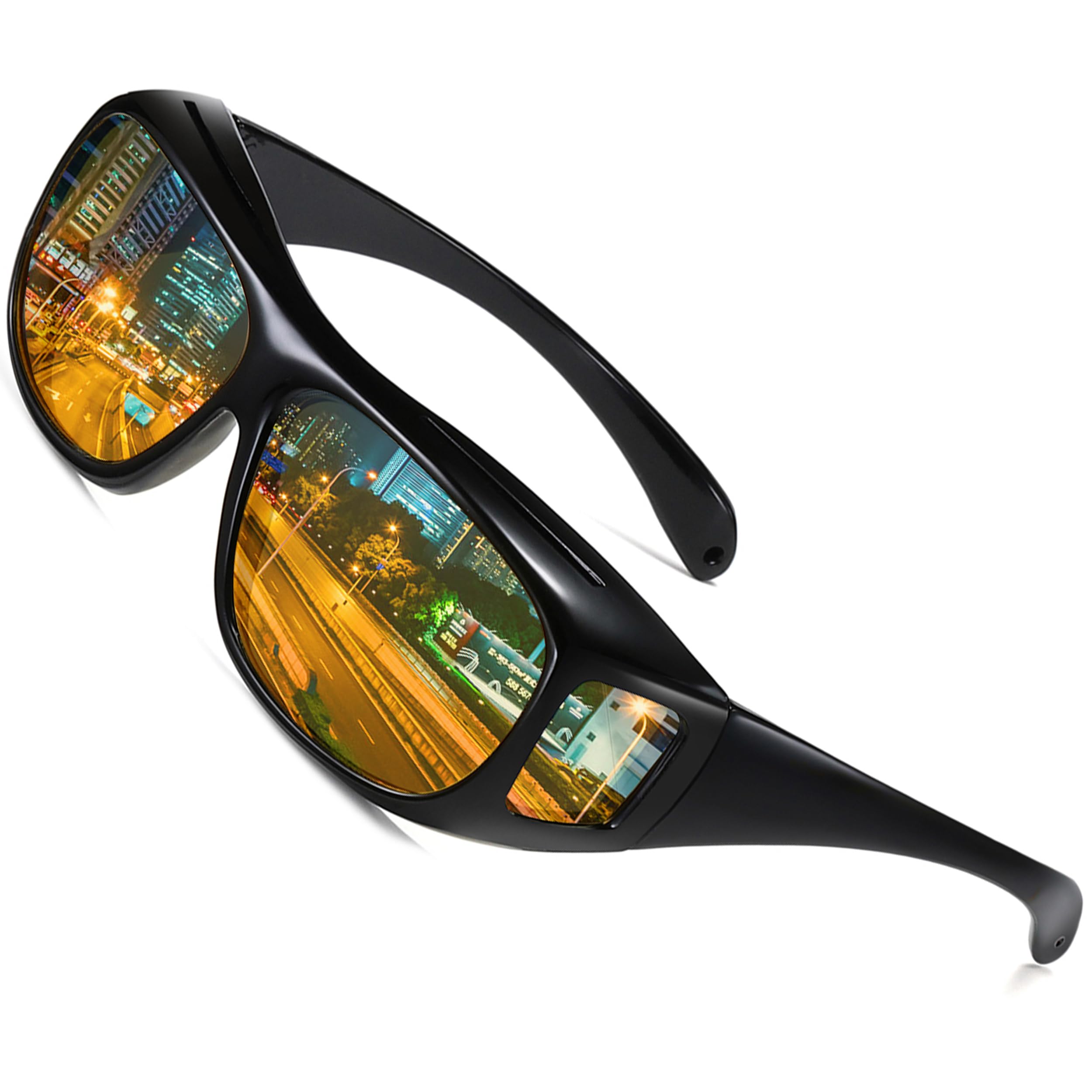 SHEEN KELLY Polarized Night Vision Glasses Driving Men Women Fit Over Prescription Eyewear Wrap Arounds Sunglasses Yellow Lens UV400