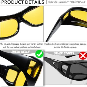 SHEEN KELLY Polarized Night Vision Glasses Driving Men Women Fit Over Prescription Eyewear Wrap Arounds Sunglasses Yellow Lens UV400