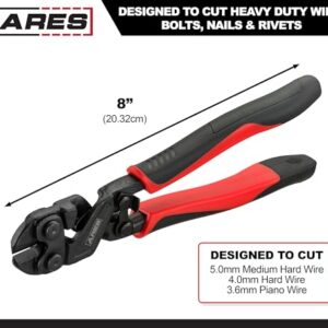 ARES 70664-8-Inch Mini Bolt Cutter - Chrome Moly Steel Construction & Induction Hardened Cutting Edges - Designed for Heavy Duty Wire, Bolt, Nail & Rivet Cutting