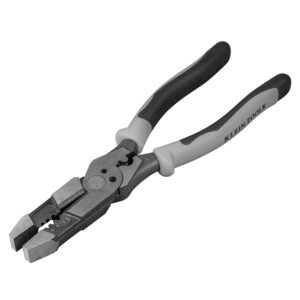 klein tools j215-8cr multitool pliers, hybrid multi purpose tool / crimper, wire stripper, bolt shearing, wire grabbing, twisting, looping