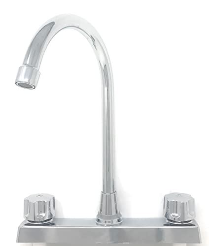 Chromed Surface Two-Handle Tall Stainless Steel Spout Plastic Body Kitchen Faucet [1035 P] 8-Inch Center Hole Ideal for RV's or Rental Apart...