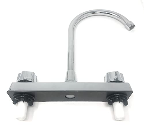 Chromed Surface Two-Handle Tall Stainless Steel Spout Plastic Body Kitchen Faucet [1035 P] 8-Inch Center Hole Ideal for RV's or Rental Apart...