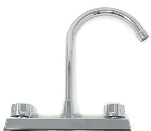 Chromed Surface Two-Handle Tall Stainless Steel Spout Plastic Body Kitchen Faucet [1035 P] 8-Inch Center Hole Ideal for RV's or Rental Apart...