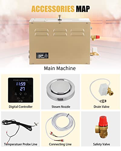 CGOLDENWALL 9KW Commercial Self-Draining Steam Generator Shower System Home Steam Bath Spa Generator 30 min to 12 Hours with Auto Drain 95-131℉ for Suitable Space Heating 9 m³/318 Cubic feet (9KW)