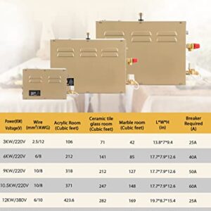 CGOLDENWALL 9KW Commercial Self-Draining Steam Generator Shower System Home Steam Bath Spa Generator 30 min to 12 Hours with Auto Drain 95-131℉ for Suitable Space Heating 9 m³/318 Cubic feet (9KW)