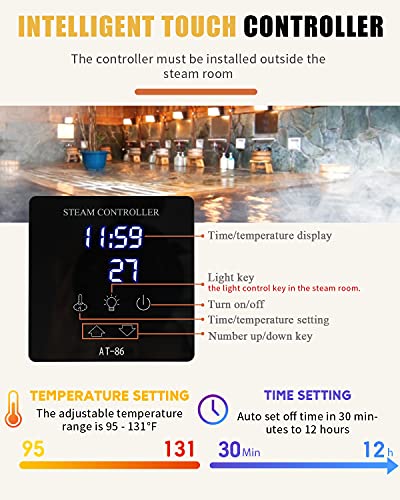 CGOLDENWALL 9KW Commercial Self-Draining Steam Generator Shower System Home Steam Bath Spa Generator 30 min to 12 Hours with Auto Drain 95-131℉ for Suitable Space Heating 9 m³/318 Cubic feet (9KW)