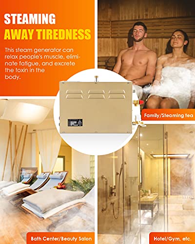 CGOLDENWALL 9KW Commercial Self-Draining Steam Generator Shower System Home Steam Bath Spa Generator 30 min to 12 Hours with Auto Drain 95-131℉ for Suitable Space Heating 9 m³/318 Cubic feet (9KW)