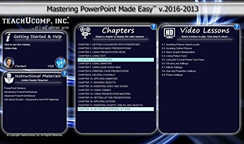 TEACHUCOMP Video Training Tutorial for Microsoft PowerPoint 2016 through 2013 DVD-ROM Course and PDF Manual