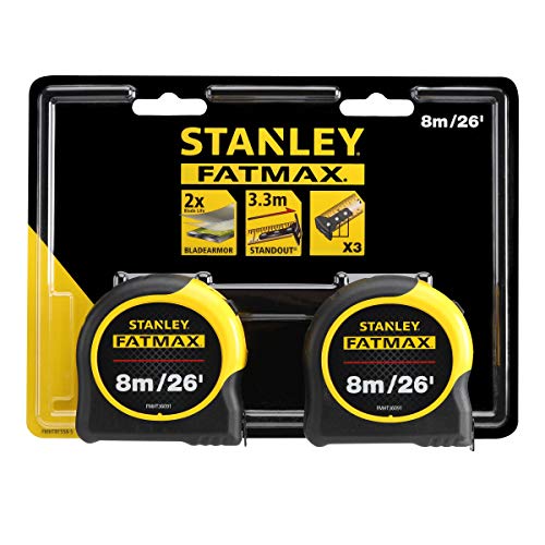 Stanley FatMax Classic Tape Twin Pack 8m/26ft (Width 32mm), STA581558, Yellow