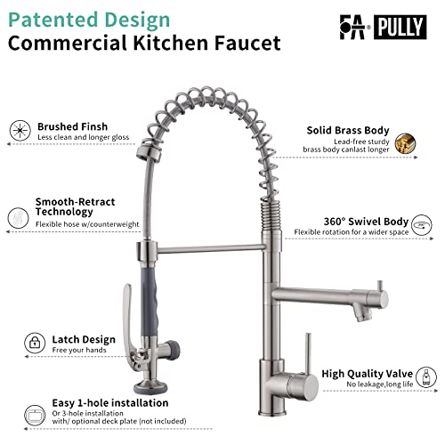 Fapully Commercial Pull Down Kitchen Sink Faucet with Sprayer Brushed Nickel