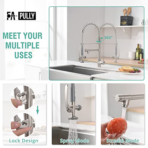 Fapully Commercial Pull Down Kitchen Sink Faucet with Sprayer Brushed Nickel