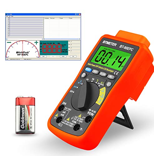 BTMETER BT-90EPC Digital Multimeter, Auto-Ranging AC/DC Volt Amp Ohm Temperature Electric Multi-Tester, w/USB to PC Link Sync for Data Logging