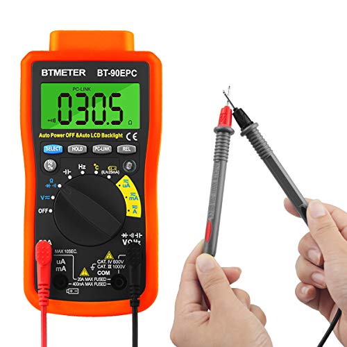 BTMETER BT-90EPC Digital Multimeter, Auto-Ranging AC/DC Volt Amp Ohm Temperature Electric Multi-Tester, w/USB to PC Link Sync for Data Logging