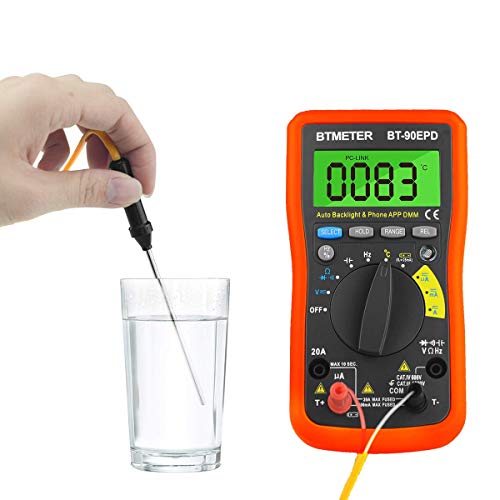 Bluetooth APP Digital Multimeter - BTMETER BT-90EPD Auto Ranging Multi-Tester 4000 Counts Data Logging on Mobile Phone for AC/DC Voltage Current Resistance Temperature