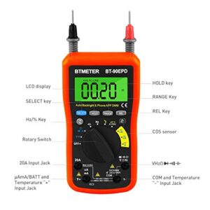 Bluetooth APP Digital Multimeter - BTMETER BT-90EPD Auto Ranging Multi-Tester 4000 Counts Data Logging on Mobile Phone for AC/DC Voltage Current Resistance Temperature