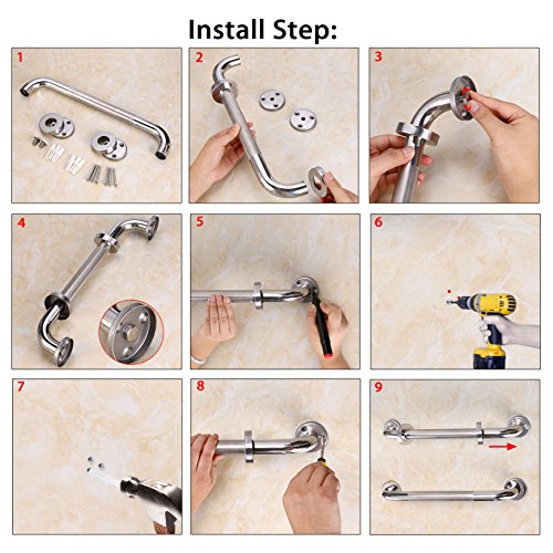 Sumnacon 16 Inch Bath Grab Bar with Anti-Slip Grip, Sturdy Stainless Steel Shower Safety Handle for Bathtub,Toilet, Bathroom,Kitchen,Stairway Handrail,Come with Mounted Screws