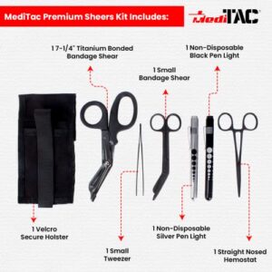 MediTac Premium First Aid Shears EMT Scissors Combo Pack (with Autoclavable 7-1/4" Titanium Bonded Shear) with Holster - Tactical Black