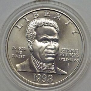 1998 S Black Revolutionary War Patriot Crispus Attucks Dollar Uncirculated US Mint