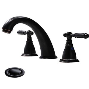 phiestina 8 inch 3 hole oil rubbed bronze widespread bathroom faucet,lavatory 2 handles vanity sink faucet with copper pop up drain, wf008-4-orb